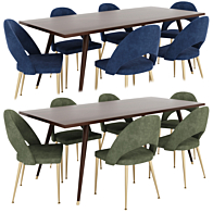 Modrest Byron Mid-Century Walnut Dining Set - Table + Chair - 3D model