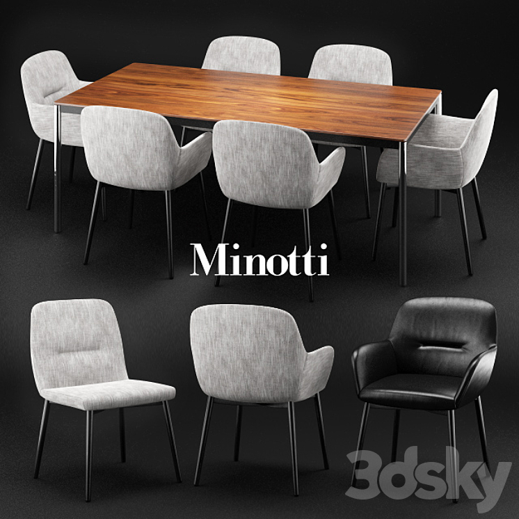 Minotti Flavin chair & Jorn table - Table + Chair - 3D model