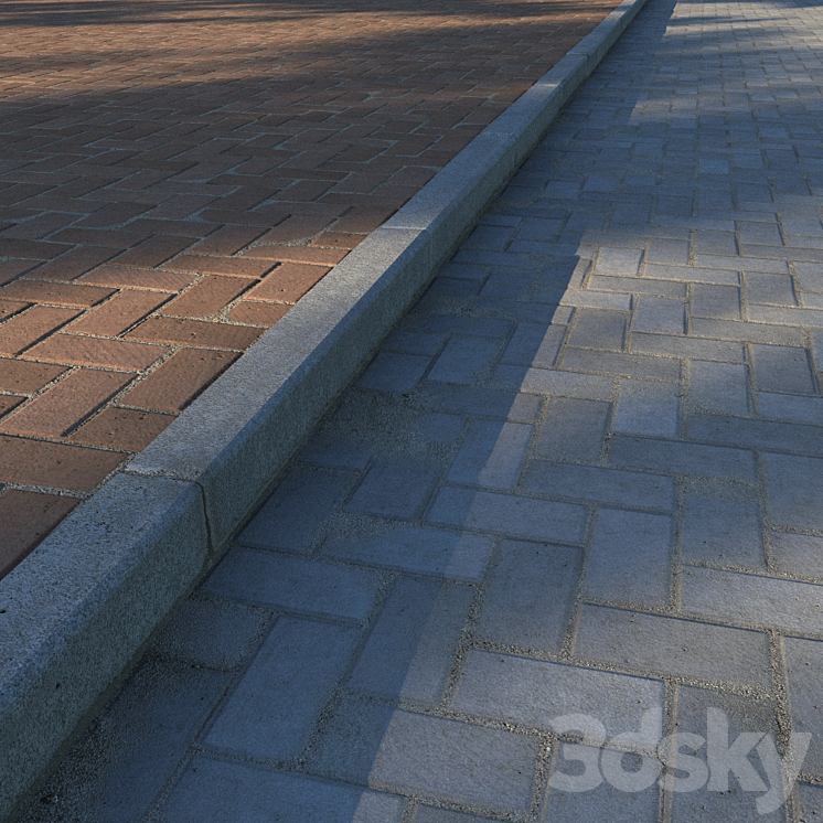 [3DSKY] Paving Slabs And Curb (curb) 3D Model | NEW UPDATE 2023
