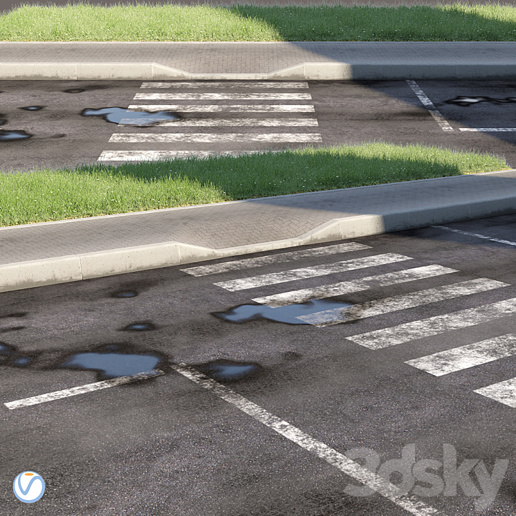 [3DSKY] Road Sidewalk Curb Grass 2 3D Model | NEW UPDATE 2023