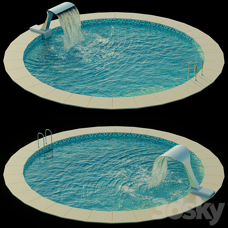 Swimming pool with waterfall 3D Model - 3DSKY Decor Helper