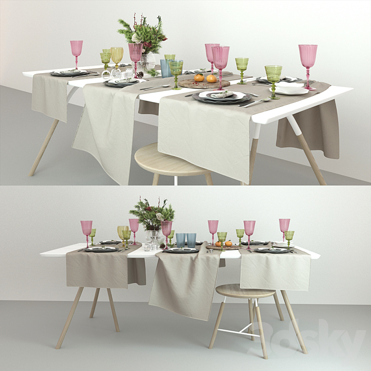 Table Decor - Table + Chair - 3D model