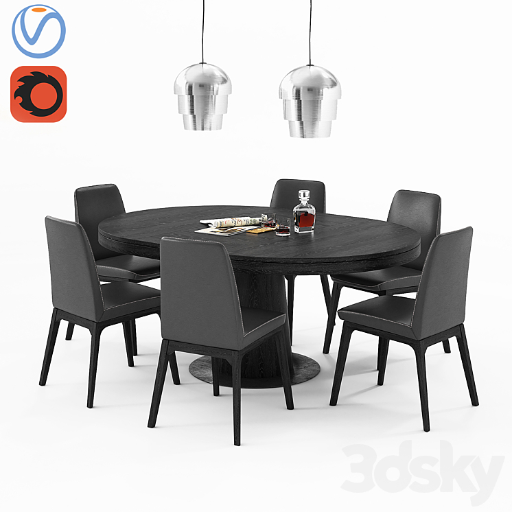 BoConcept Granada 182 / 130cm and Lausanne - Table + Chair - 3D model
