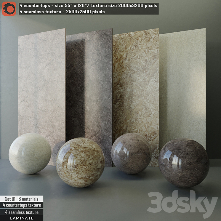 Laminate countertops & Seamless texture Set 01 - Stone - 3D model