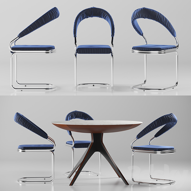 [3DSKY] Table And Chair With Upholstery 3D Model | NEW UPDATE 2023