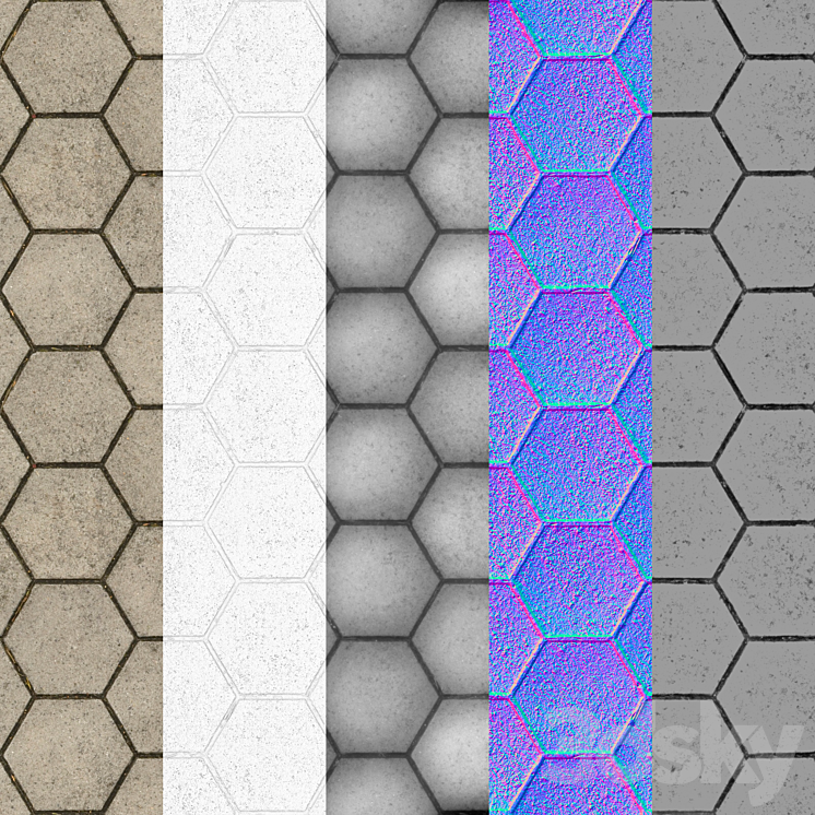 Tiled hex stone floors 3 - Stone - 3D model