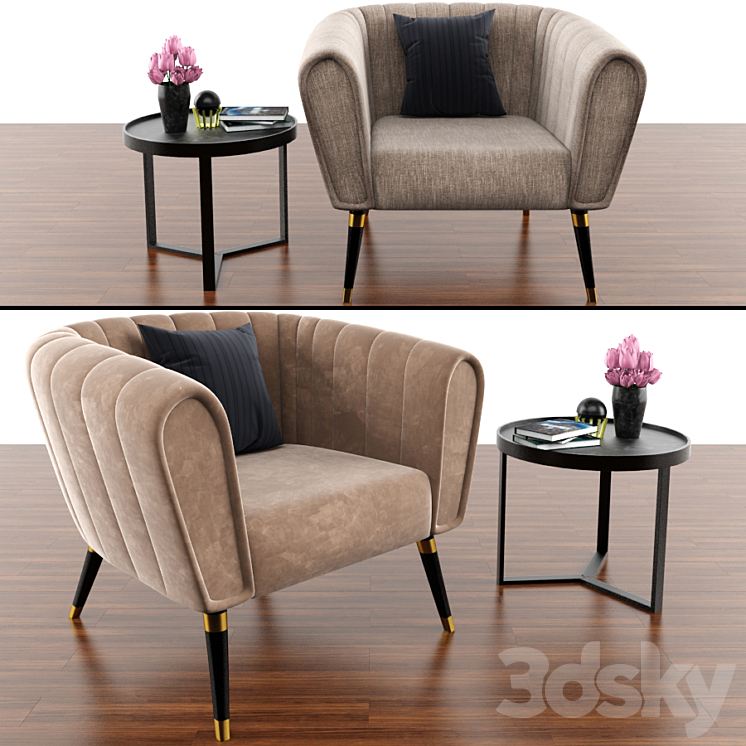 Oreas Arm Chair With Made Aula Coffe Table - Arm chair - 3D model