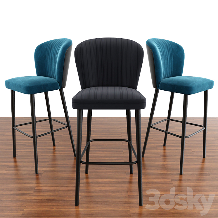 Minotti Aston Bar Stool With Parquet - Chair - 3D model