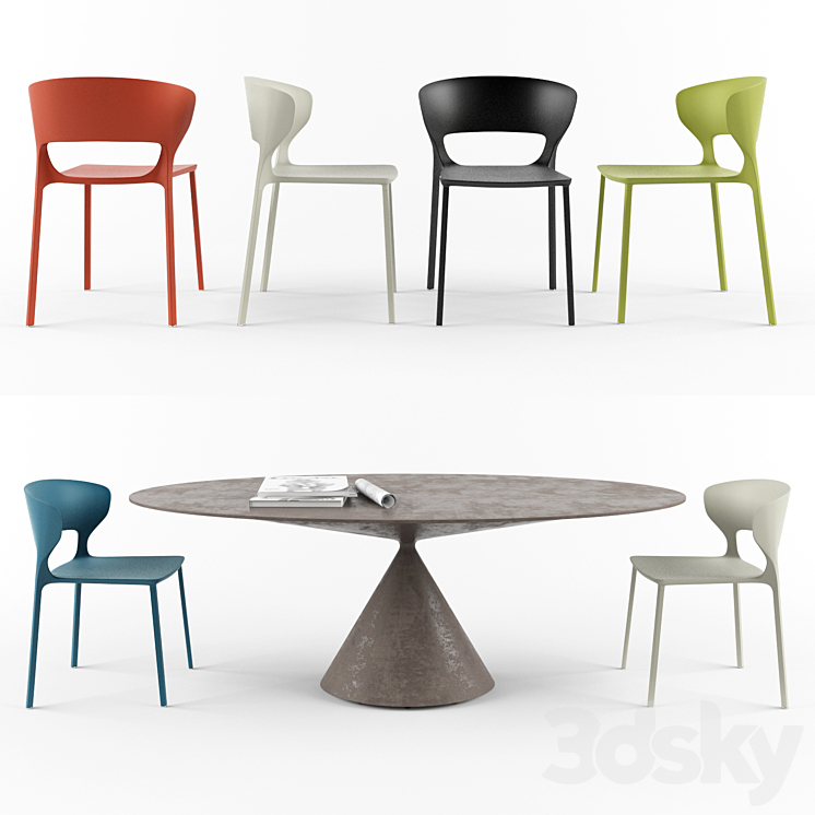 Chair Desalto Koki. Table Desalto Clay - Table + Chair - 3D model