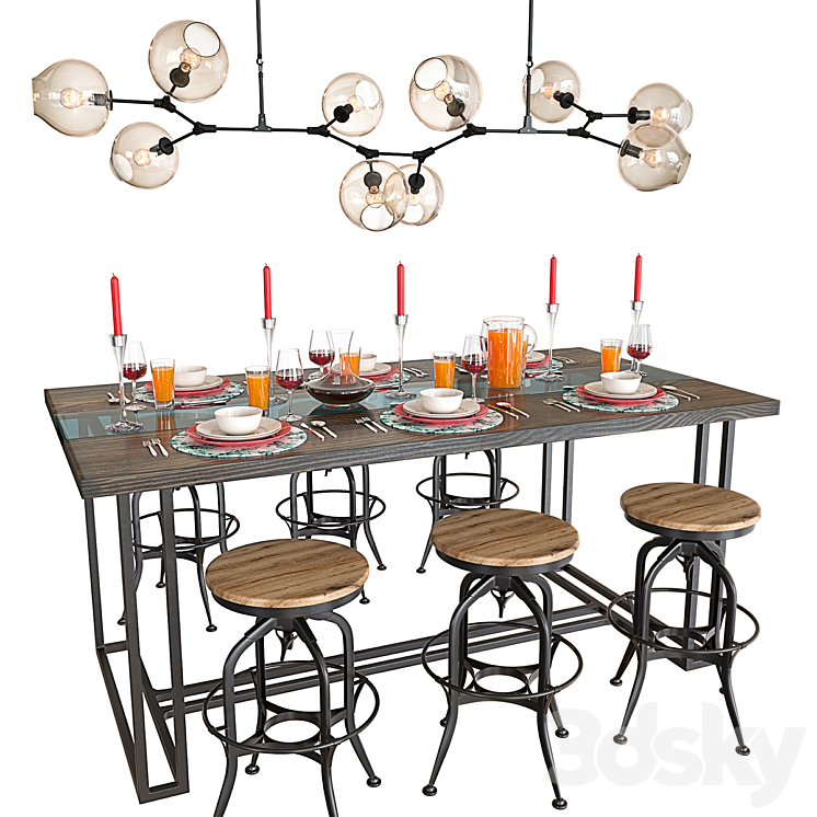 Loft dining set - Table + Chair - 3D model