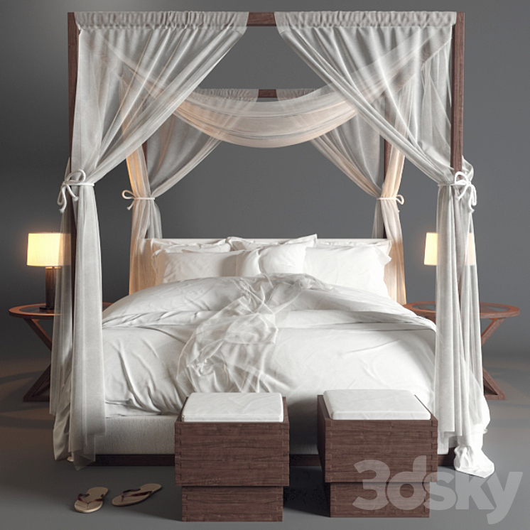 [3dsky] Desert Modern Canopy Bed Ralph Lauren Vray Ggx 3d Model New