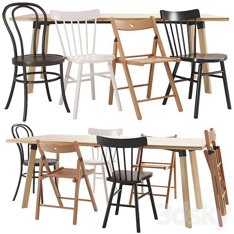 IKEA table and chair set 01 - Table + Chair - 3D model