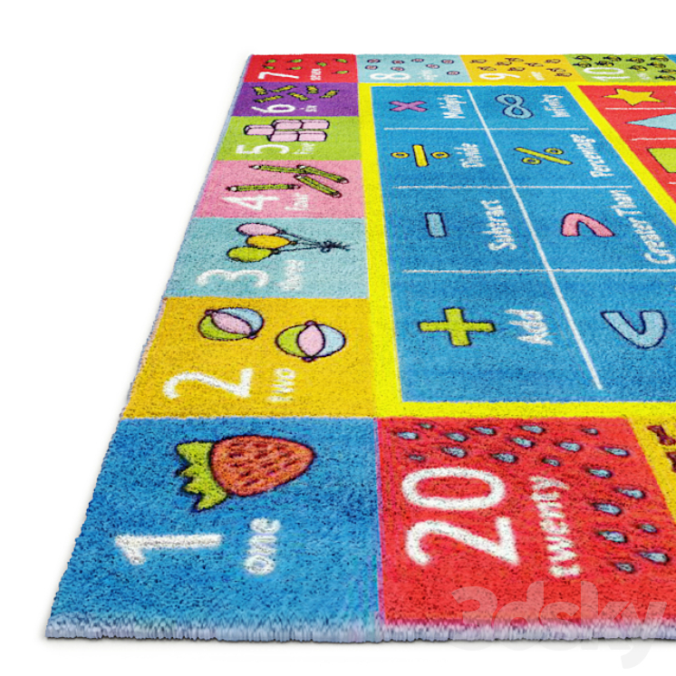 Multi-Color Kids Math Symbols Numbers Area Rug - Carpets - 3D model