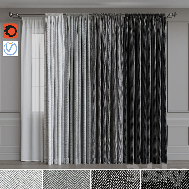 [3DSKY] Set Of Curtains On The Cornice 20. Gray Range 3D Model | NEW ...