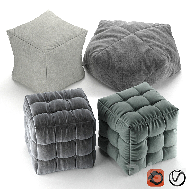 [3DSKY] Soft Fabric Poufs 3D Model | NEW UPDATE 2023