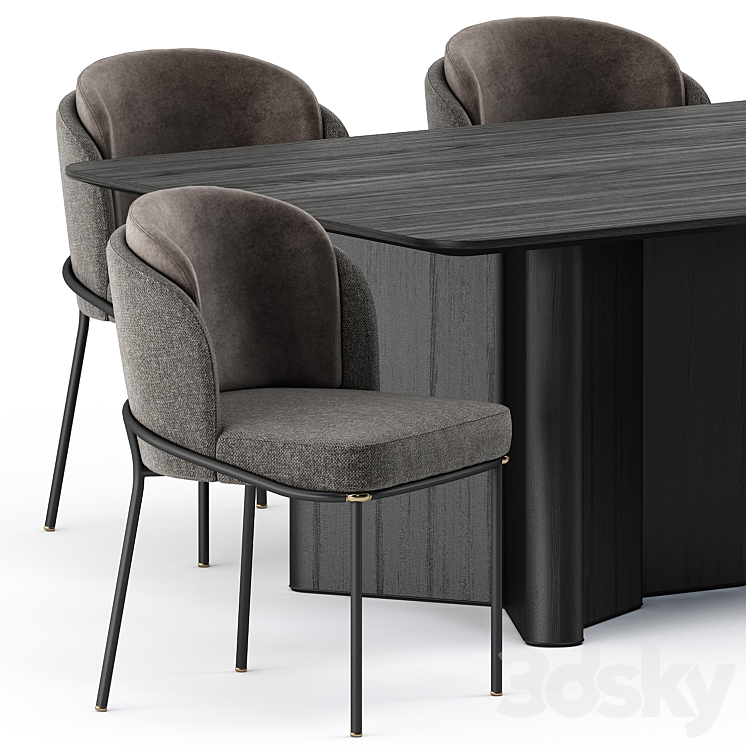 FIL NOIR chair and LOU Dining Table by Minotti - Table + Chair - 3D model