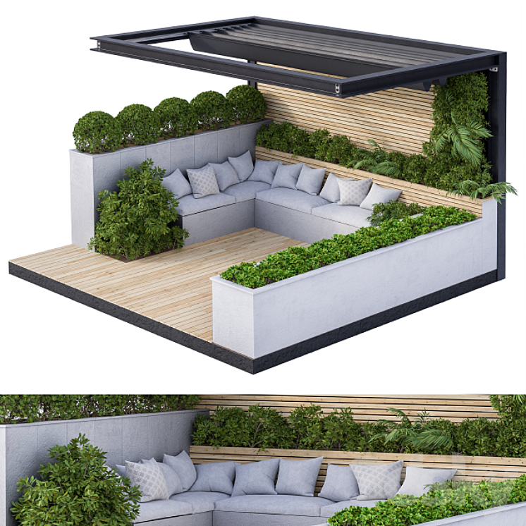 Roof Garden and Landscape Furniture with Pergola 02 3D Model - 3DSKY ...