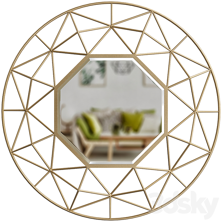 Manor Octagon Gold Wire Round Mirror - Mirror - 3D model