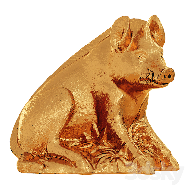 Gold boar figurine - Sculpture - 3D model