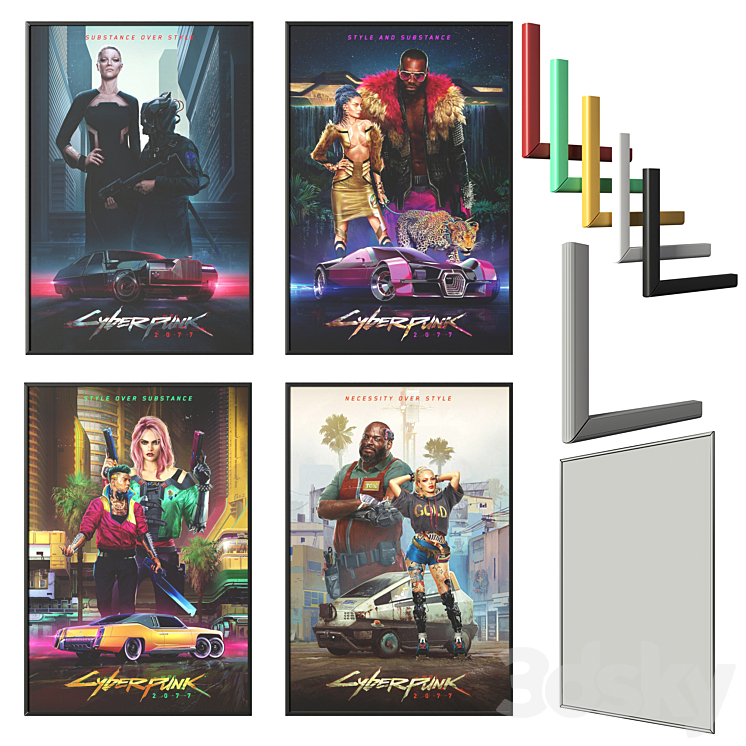 Cyberpunk 2077 (set of 4 wall posters) - Frame - 3D model