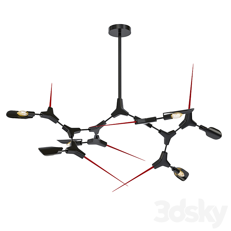 Red Spikes Chandelier 6 - Pendant light - 3D model