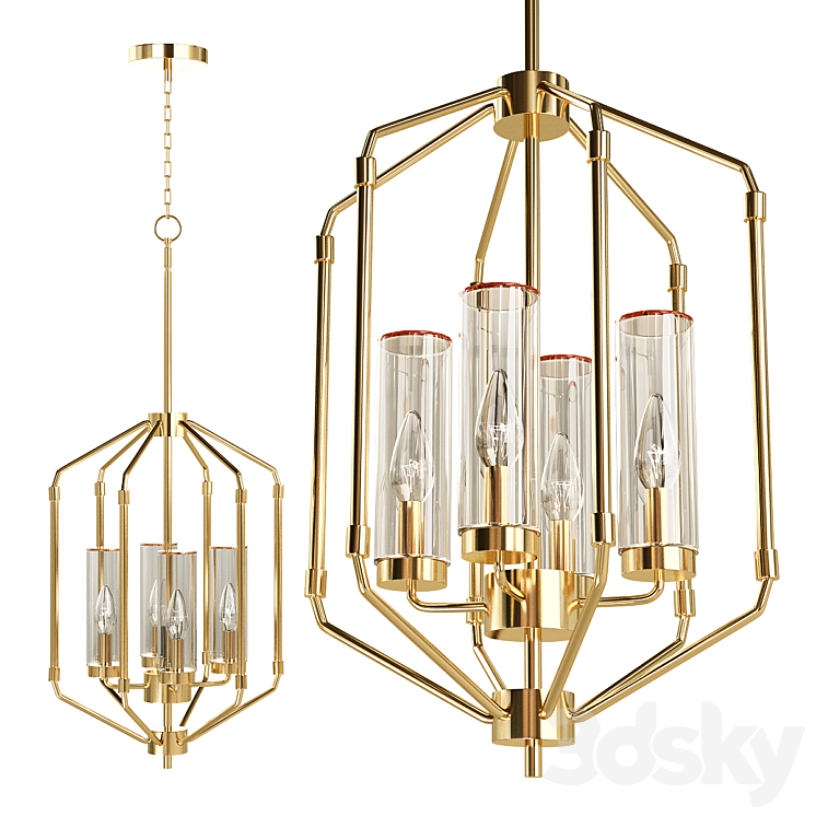 Citadel 4-Light Entry, Aged Brass - Pendant light - 3D model