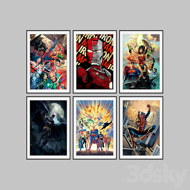 Marvel and DC poster set - Frame - 3D model