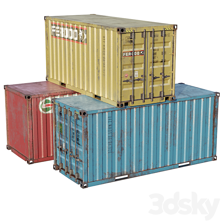 Low poly shipping container (3 colors) - Miscellaneous - 3D model
