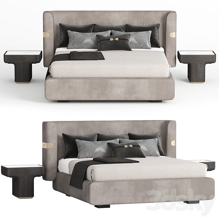 Bed and bedside table Mi bed Longhi - Bed - 3D model