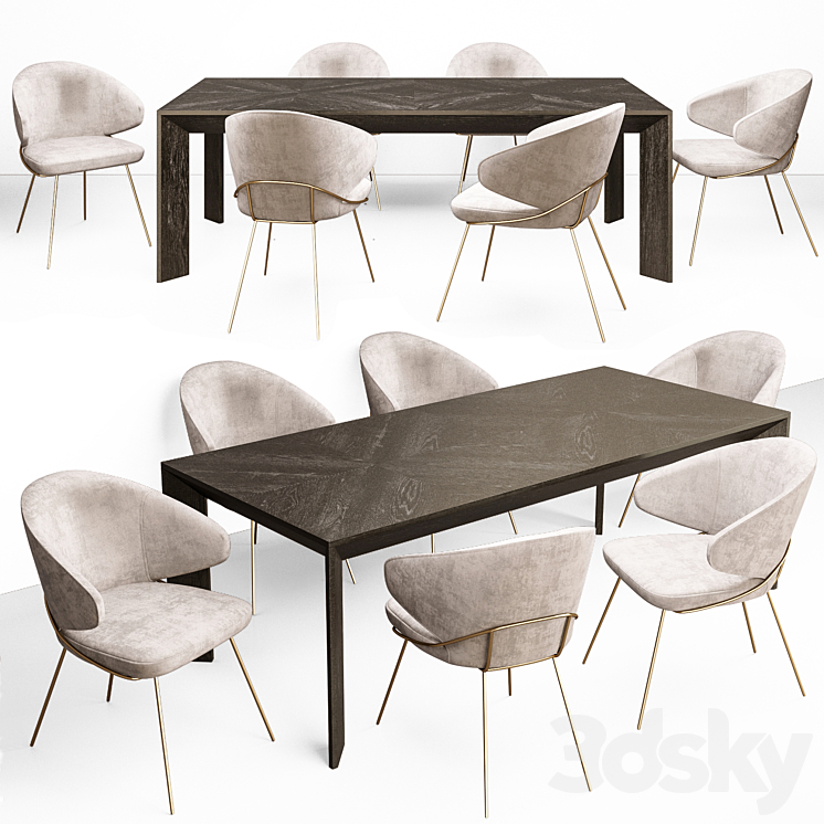 [3DSKY] Eichholtz Tremont Table And Kinley Chair Set 3D Model | NEW UPDATE 2023