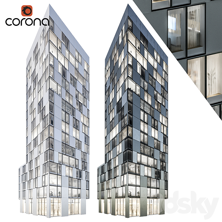 [3DSKY] Modern Office Building 04 | Night + Interiors 3D Model | NEW ...