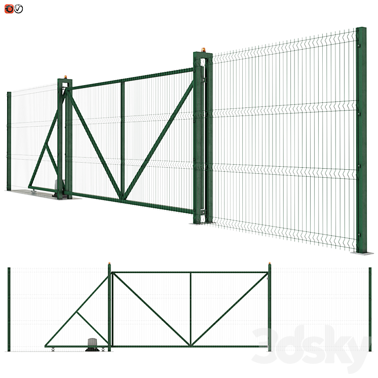 Sliding mesh gates - Fence - 3D model