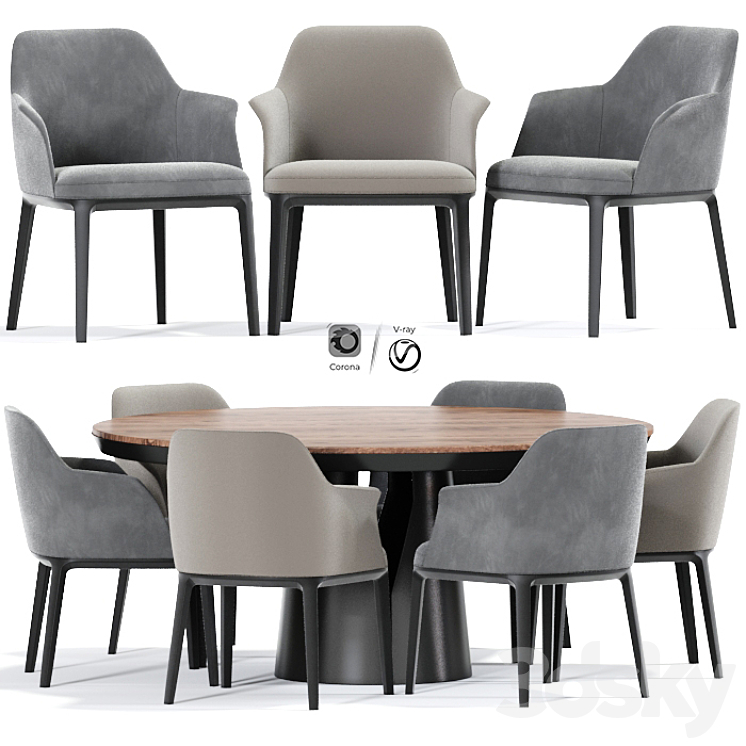 Poliform Sophie Dining Chair Giano Table - Table + Chair - 3D model