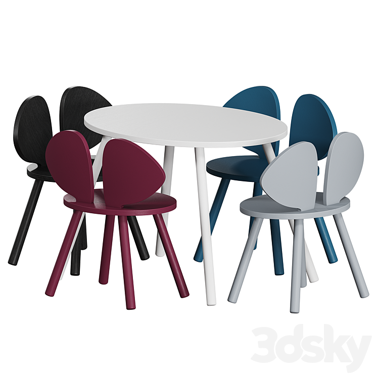 Mouse Wooden Kids Chair and Table Set by Nofred - Table + Chair - 3D model