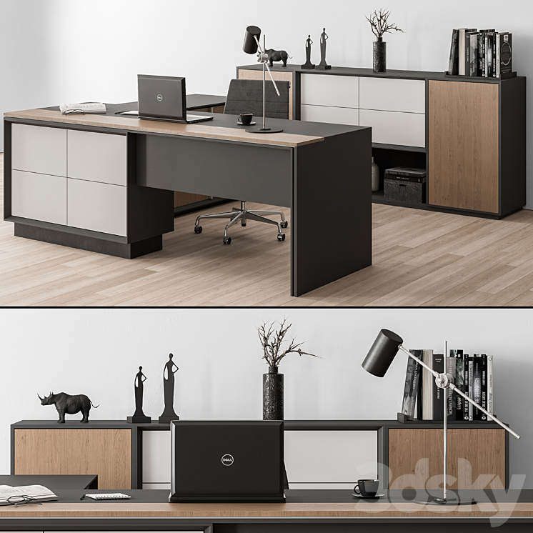 Manager Desk and Sideboard Wood and Black - Office Furniture 263 ...