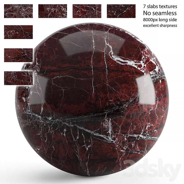 [3DSKY] Red Marble. 7 Textures At 8k 3D Model | NEW UPDATE 2023