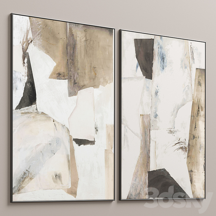 Large Abstract Neutral Wall Art C-417 - Frame - 3D model