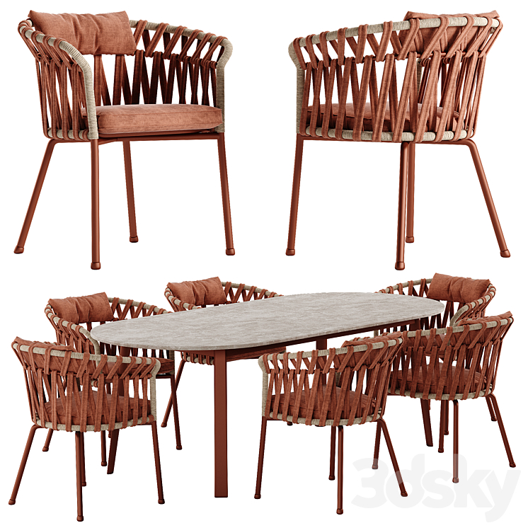 [3DSKY] Varaschin Emma Cross Dining Set 3D Model | NEW UPDATE 2023