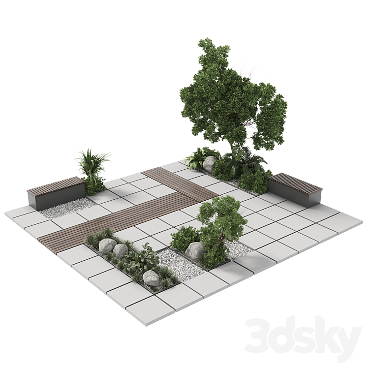 [3DSKY] Urban Environment - Urban Furniture - Green Benches With Plants ...