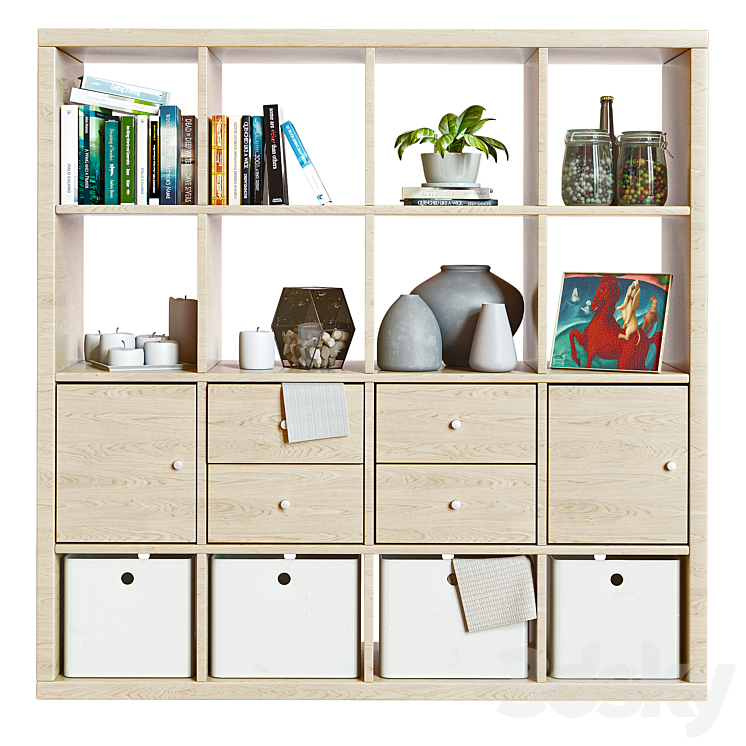Ikea Kallax Rack with decorative set - Rack - 3D model