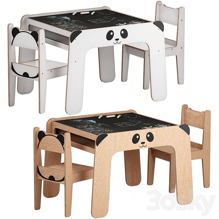 Wild Kids Panda Table and Chair for Children - Table + Chair - 3D model