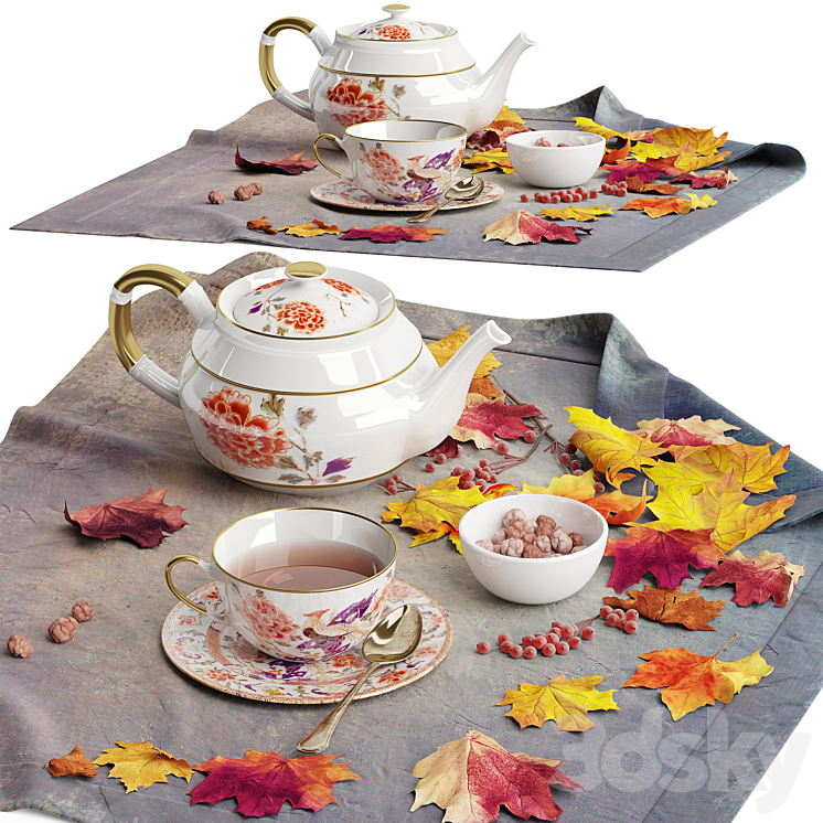 Decorative set of Autumn Tea - Tableware - 3D model