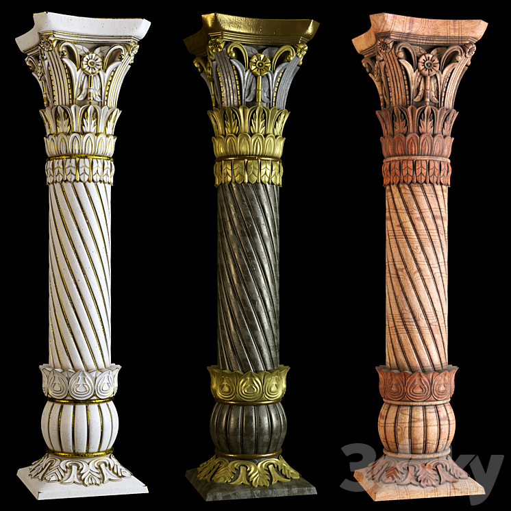 East carved column - Decorative plaster - 3D model