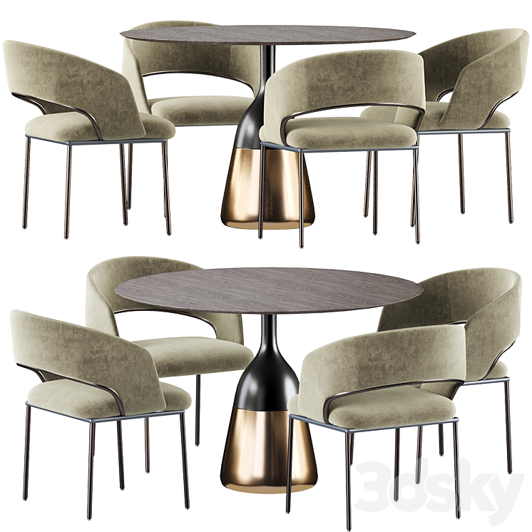 Dining set by Flexform - Table + Chair - 3D model