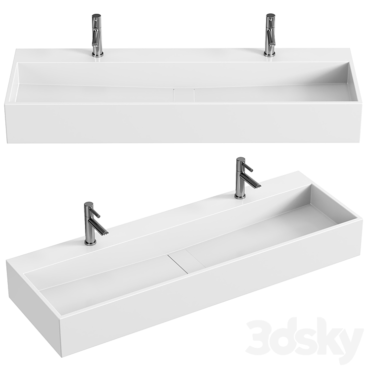 Wall Mount Double Sink Stone Resin Matte White Floating Trough Bathroom ...
