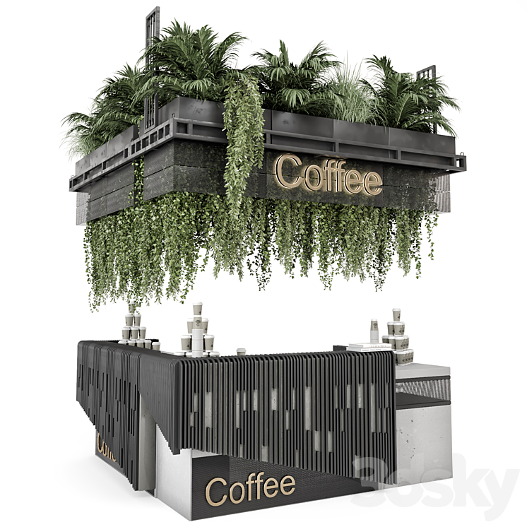 Coffee Reception Desk With Plants - Restaurant Set 1317 - Restaurant ...