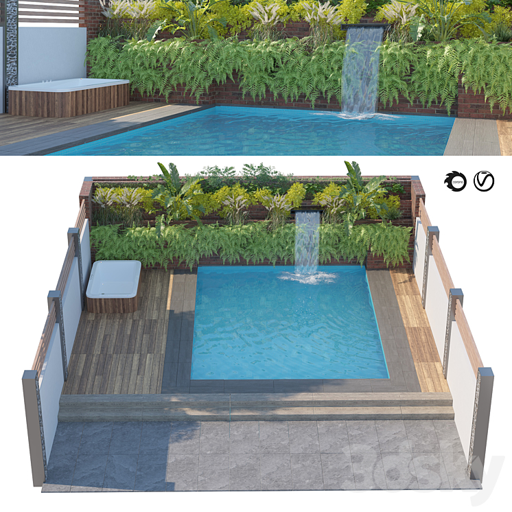 Garden pool with landscape - Other - 3D model