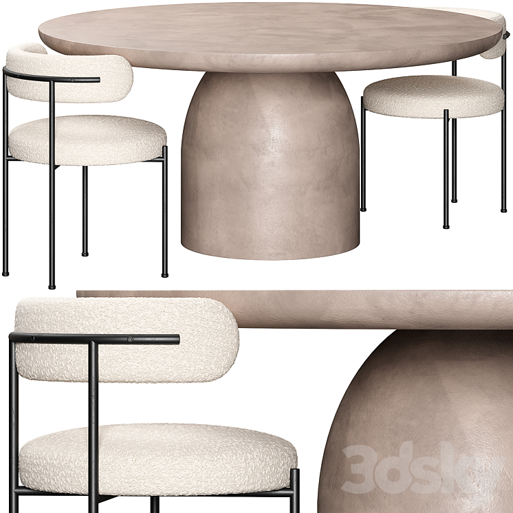 CB2 Inesse Boucle Ivory Dining Chair and Bullet Round Dining Table ...