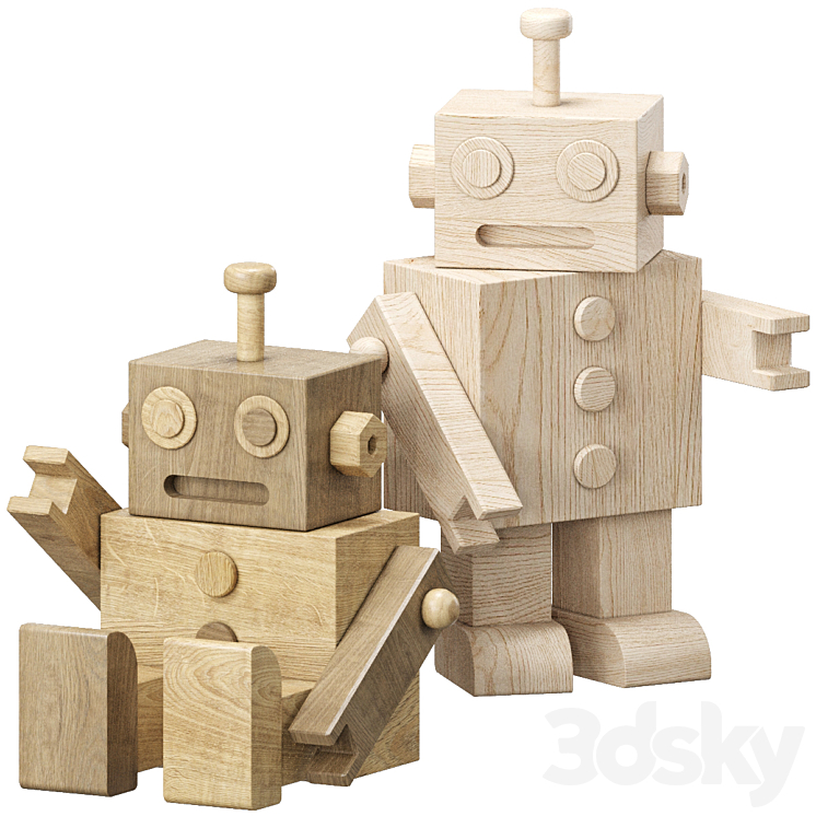 vintage robot made of wood toy - Toy - 3D model