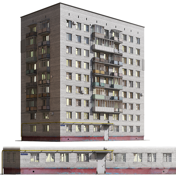 Nine-storey residential building - Building - 3D model